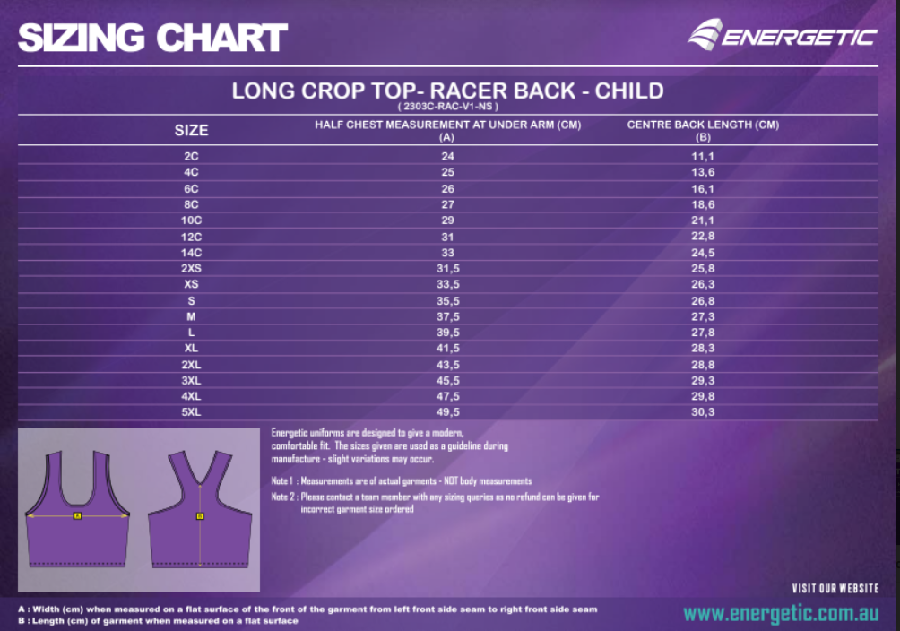 Size Guide Chart – COOMA ATHLETICS