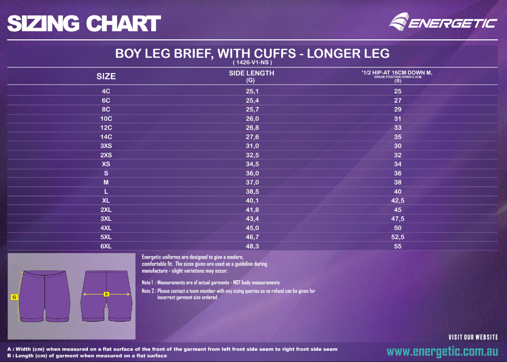 Size Guide Chart – COOMA ATHLETICS